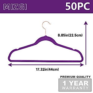 MIZGI Premium Velvet Hangers (50 Pack) Heavy Duty - Non Slip Felt Hangers - Velvet Suit Hangers Dark Purple - Rose Gold Hooks,Space Saving Clothes Hangers