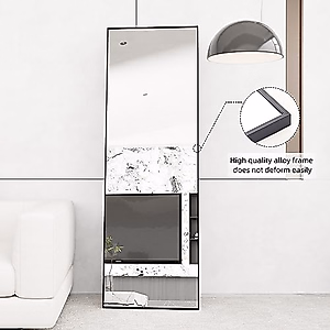 Full Length Full Body Mirror Wall Mirror Standing Mirror with Aluminum Alloy and Rectangle Design for Bedroom Living Room (59” X16”, Black)