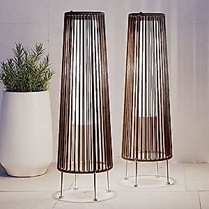Grand patio Outdoor Floor Solar Light 2-Pack, All-Weather Wicker Solar Patio Lamp Waterproof Outside Solar Deck Lamp for Porch, Yard, Garden, Lawn Decorations - Dark Brown, Gordes 2 PCS