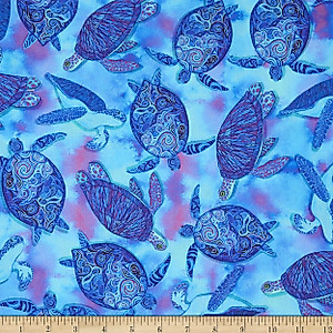 Timeless Treasures Digital Prismatic Moonlit Glow Turtles Turq, Fabric by The Yard