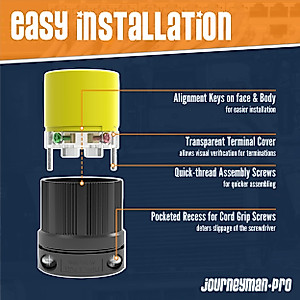 Journeyman-Pro 2713 30 Amp, 125/250 Volt, NEMA L14-30R, 3P, 4W, Locking Plug Connector, Black Industrial Grade, Grounding 7500 Watts Generator Rating (L14-30R (Female Plug))