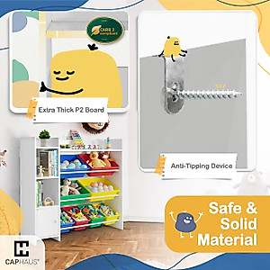 Fencer Wire Toy Organizer Bookcase with 8 White Plastic Bins, Perfect Storage Solution, for Toddler, Storage Cabinet, Playroom Organization and Storage, Toy Organizers and Storage Bins, White