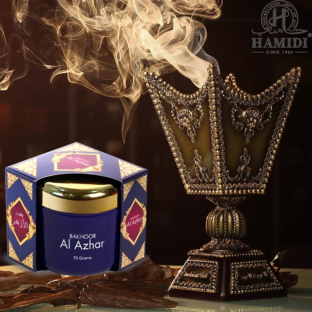 HAMIDI BAKHOOR AL AZHAR 70 GRAM Incense Fragrance For Home Use with Incense Burner or Mabkhara (Not Included) Natural Hand Dipped Beat Wood Scent