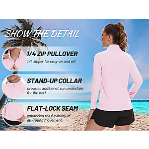 TACVASEN Women's Rash Guard Shirts Pink Workout Tops Long Sleeve Quarter Zip Pullover Womens UPF 50+ Golf Shirts, L