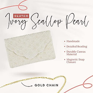 Ivory Scallop Pearl Clutch Bag, Bride Clutch, Hand Beaded Purse, Evening Bag, Gifts for Engagement, Bridal Shower, Bachelorette, Wedding Party