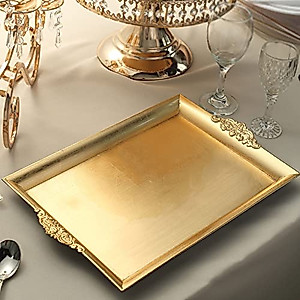 Efavormart 2 PCS - Gold 14" x 10" Rectangle Decorative Plastic Serving Trays with Embossed Rims for Wedding Birthday Party