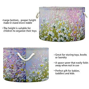 ALAZA Large Storage Basket for Toys Spring Wildflowers White Flowers Round Blanket Basket Baby Laundry Hamper Canvas Organizer Bin Box Cotton Rope Collapsible Bucket Pillow Home Decor