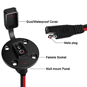 Leehitech SAE Power Socket Sidewall Port Connector Harness, 12AWG 1FT SAE Quick Disconnect Panel Mount Cable for RV Solar Battery 3-Pack