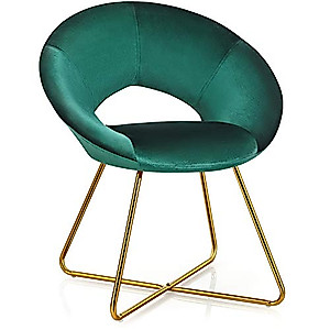 Giantex Modern Velvet Accent Chair, Comfy Cute Upholstered Vanity Desk Chair, Max Load 300 Lbs, Decorative Mid Century Single Sofa Armchair for Living Room, Bedroom, Dining Room, Green
