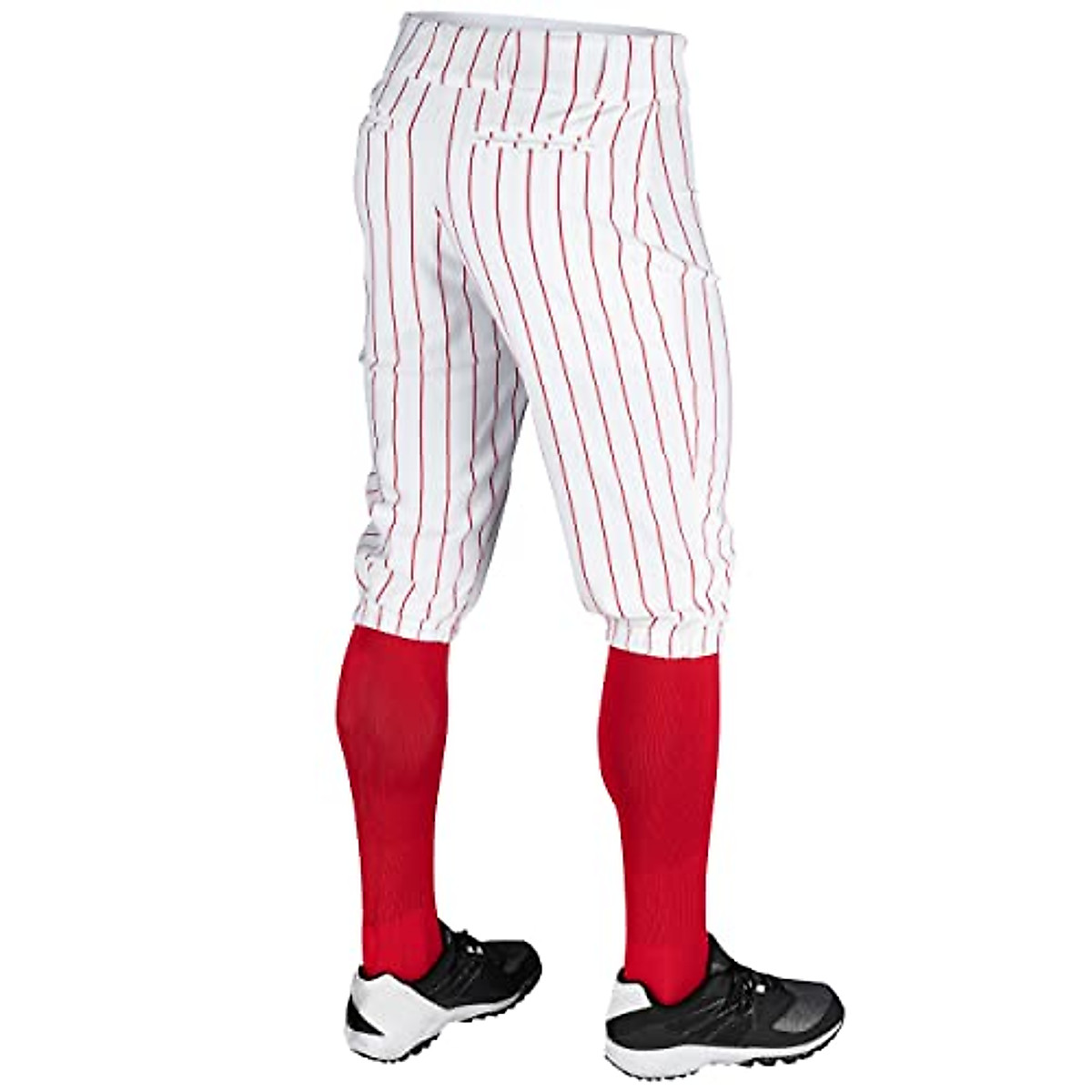 CHAMPRO Men' Triple Crown Knicker Style Baseball Pants with Knit-in Pinstripes and Reinforced Sliding Areas White,scarlet ,Large