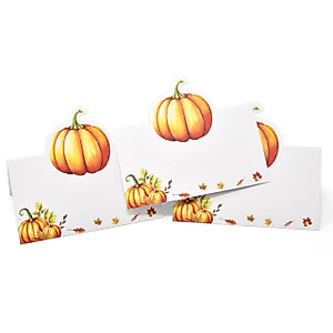 100 Pack Thanksgiving Fall Pumpkin Place Cards Paper Harvest Name Folded Tent Card Seating Autumn Pumpkins Dinner Wedding Table Setting Decorations