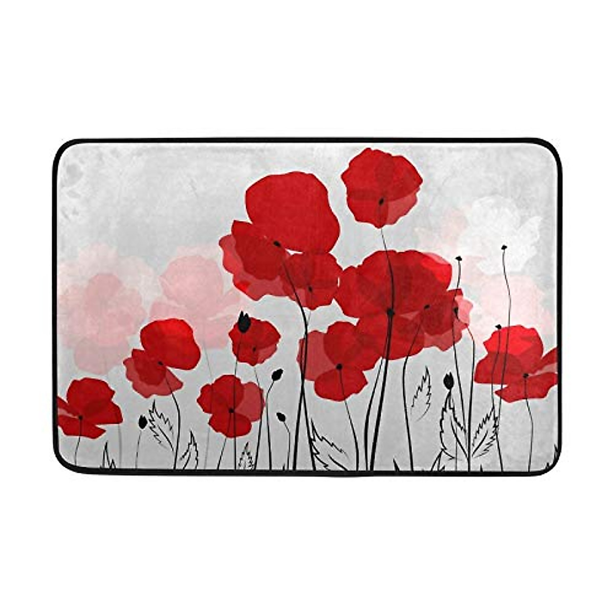 ZOEO Red Floral Bath Rugs Gray Flower Bathroom Mat Memory Foam Shower Floor Rug Absorbent Non Slip Light Luxury for Home Hotel Door Kitchen Thick Soft Washable 15.7 x 23.6 Inch