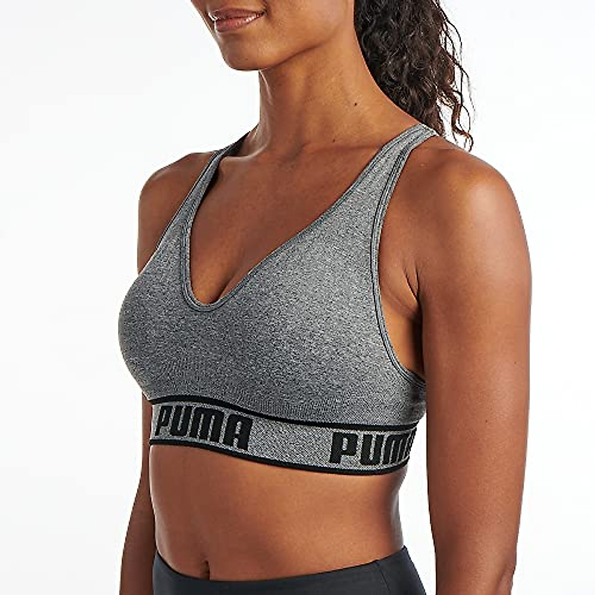 PUMA womens Seamless Sports Bra, Grey/Black, X-Large US