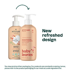 ATTITUDE 2-in-1 Shampoo and Body Wash for Baby, EWG Verified, Dermatologically Tested, Vegan, Orange and Pomegranate, 16 Fl Oz