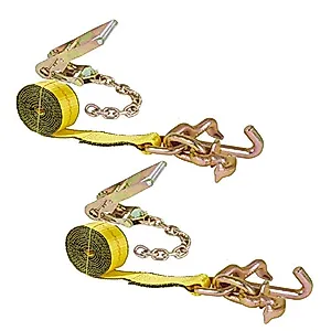 Mytee Products (2 Pack) 2" x 8' Car Tie Down Chain Ratchet Straps with RTJ Cluster Hooks - AutoTie Down Roll Back Tow Truck Car Hauler Straps