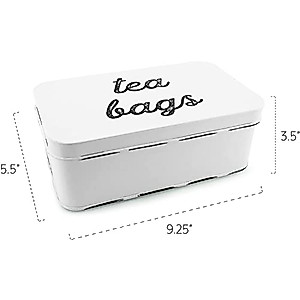 AuldHome Farmhouse Tea Bag Box (White), Vintage Retro Style Enamelware Tea Storage Tin
