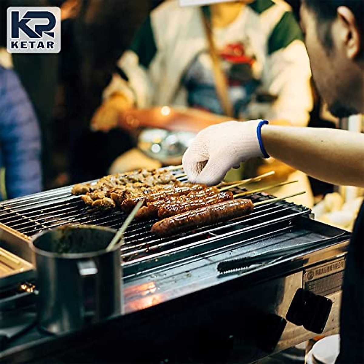 White Gloves for Handling Hot Food - 2Pair Pot Holders for Kitchen Heat Resistant Cooking Gloves for Cooking Heat Resistant Oven Mitts and Pot Holders Sets- Grilling Gloves Outdoor Kitchen Accessories