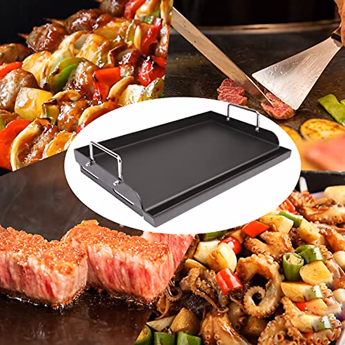 Uniflasy Nonstick Coating Cooking Griddle for Gas Grill, 25"x16” Griddle Plate Insert for Gas Stove, Charcoal/Electric Grill Gas Grill Large Flat Griddle Top Plate for Camping & Tailgating Grilling