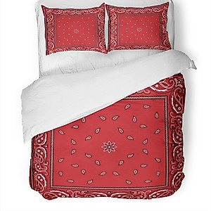Abstract Paisley Duvet Cover Set Twin Include 1 Duvet Cover 2 Pillowcases Red Bandana Elegant Ethnic Tribal Comforter Cover Microfiber Soft Bedding Sets