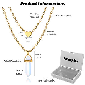 THJEW Natural Opalite Crystal Stone Bullet Pendant Necklace,Opal Crystal Layered Pendant Necklace,Natural Gemstone Pendant,Opal Crystal Jewelry, Yellow Gold, Opal