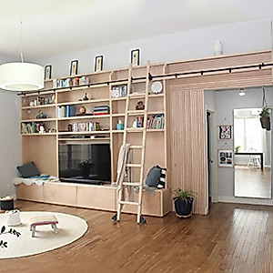 Rolling Ladder Hardware Library Sliding Ladder Hardware Kit(No Ladder) with Floor Roller Wheels 3.3ft-20ft Round Track/Rail Sliding Barn Door Kit (Size : 6.6ft/200cm Track Kit) (16ft/500cm Track k (