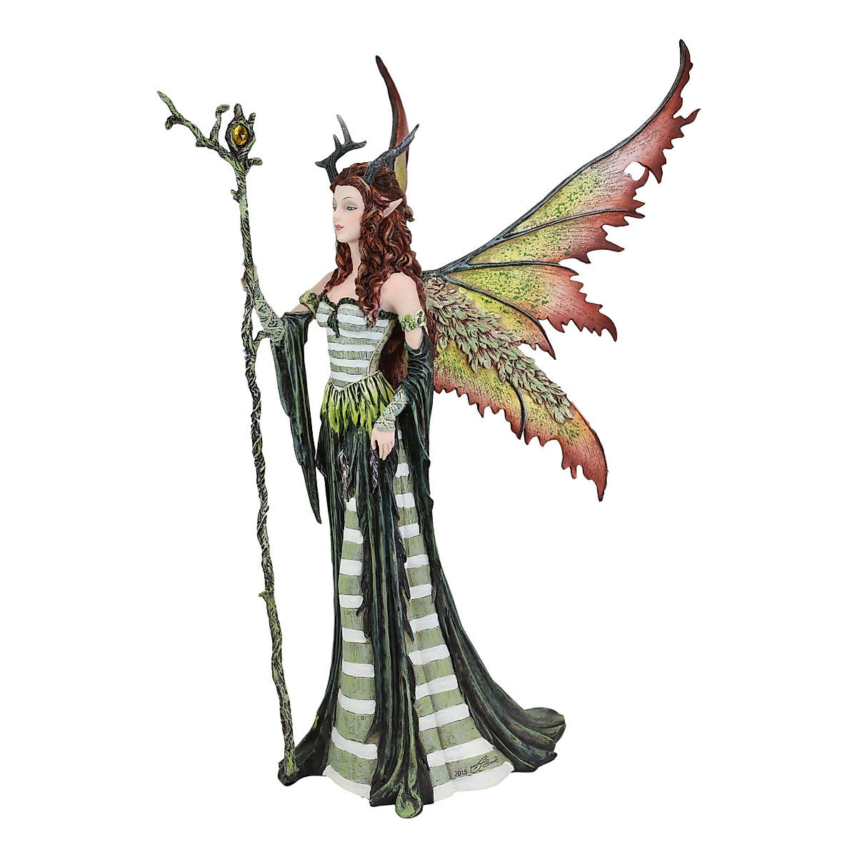 Ebros Whimsical Forest Tree Ent Greenwoman Dryad Fairy with Merlin's Staff and Crown of Branches Statue 19" Tall by Amy Brown Garden FAE Pixies Fairies Whimsical Fantasy Figurine Decor