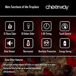 Cheerway 30 inch Wall Mounted &Recessed in Wall Electric Fireplace with Heater, Linear Wall Fireplace w/Thermostat, Adjustable Flame&Fuel Color, Remote & Touch Control w/Timer, 750W/1500W