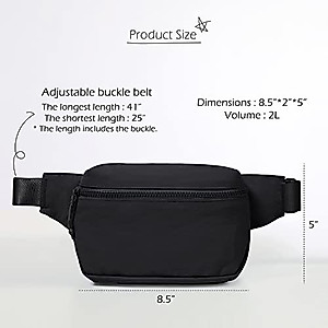 ODODOS 2L Belt Bag for Women Men, Crossbody Fanny Packs with Adjustable Strap Waist Pouch for Workout Hiking Running Travel, Black