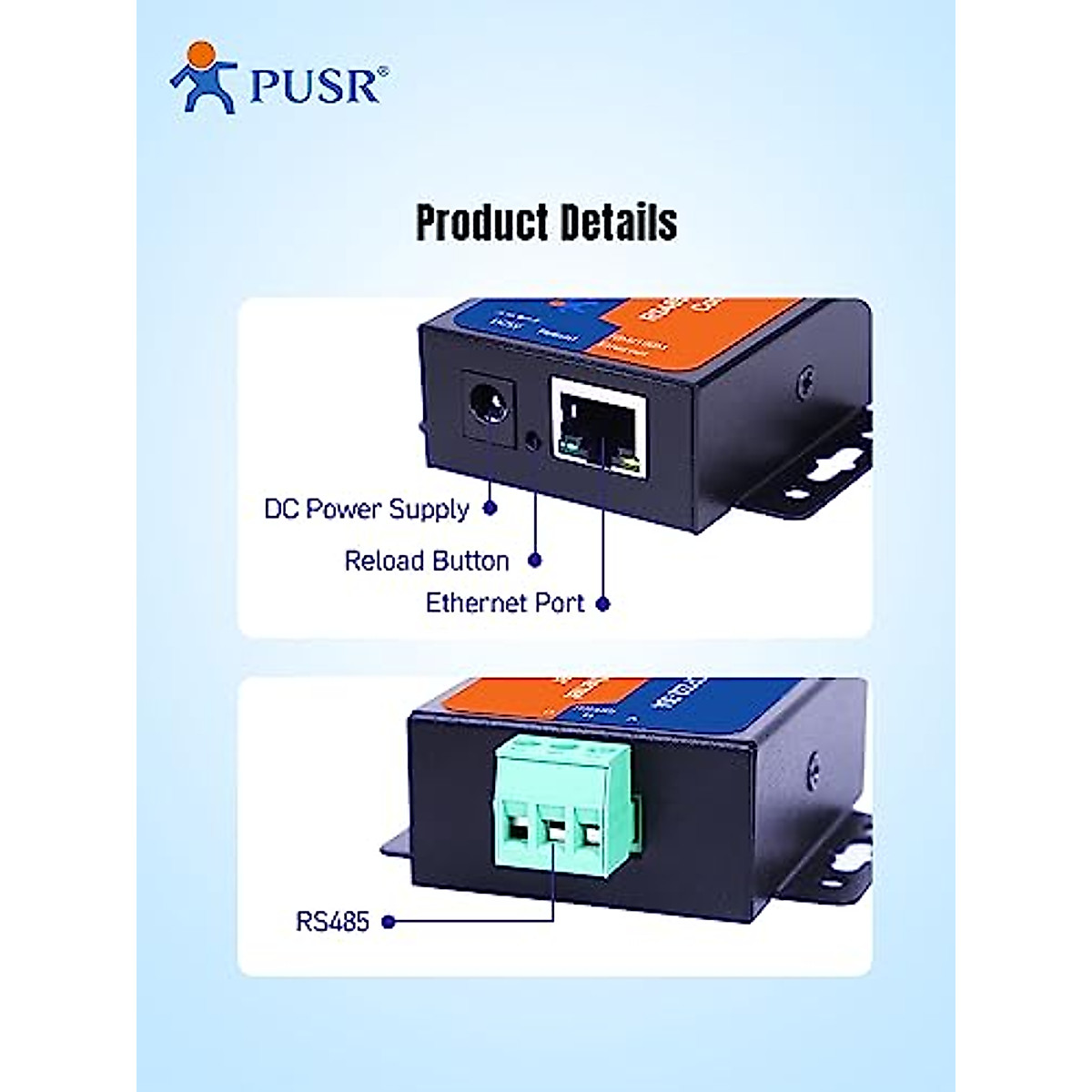 PUSR TCP232-304 RS485 to TCP/IP Converter Serial Device Server Support Modbus Gateway Built-in Webpage RS485 to Ethernet Converter