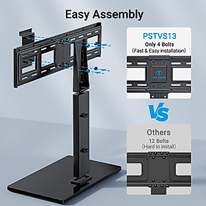 PERLESMITH Universal Swivel TV Stand Base, Table Top TV Stand for 37 to 65, 70 inch LCD LED TVs, Height Adjustable TV Mount Stand with Tempered Glass Base, VESA 600x400mm, Holds up to 88lbs, PSTVS13