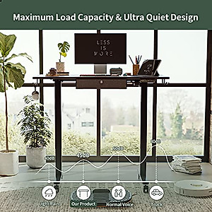 FEZIBO 55 x 24 Inches Standing Desk with Drawer, Adjustable Height Electric Stand up Desk, Sit Stand Home Office Desk, Ergonomic Workstation Black Steel Frame/Black Tabletop