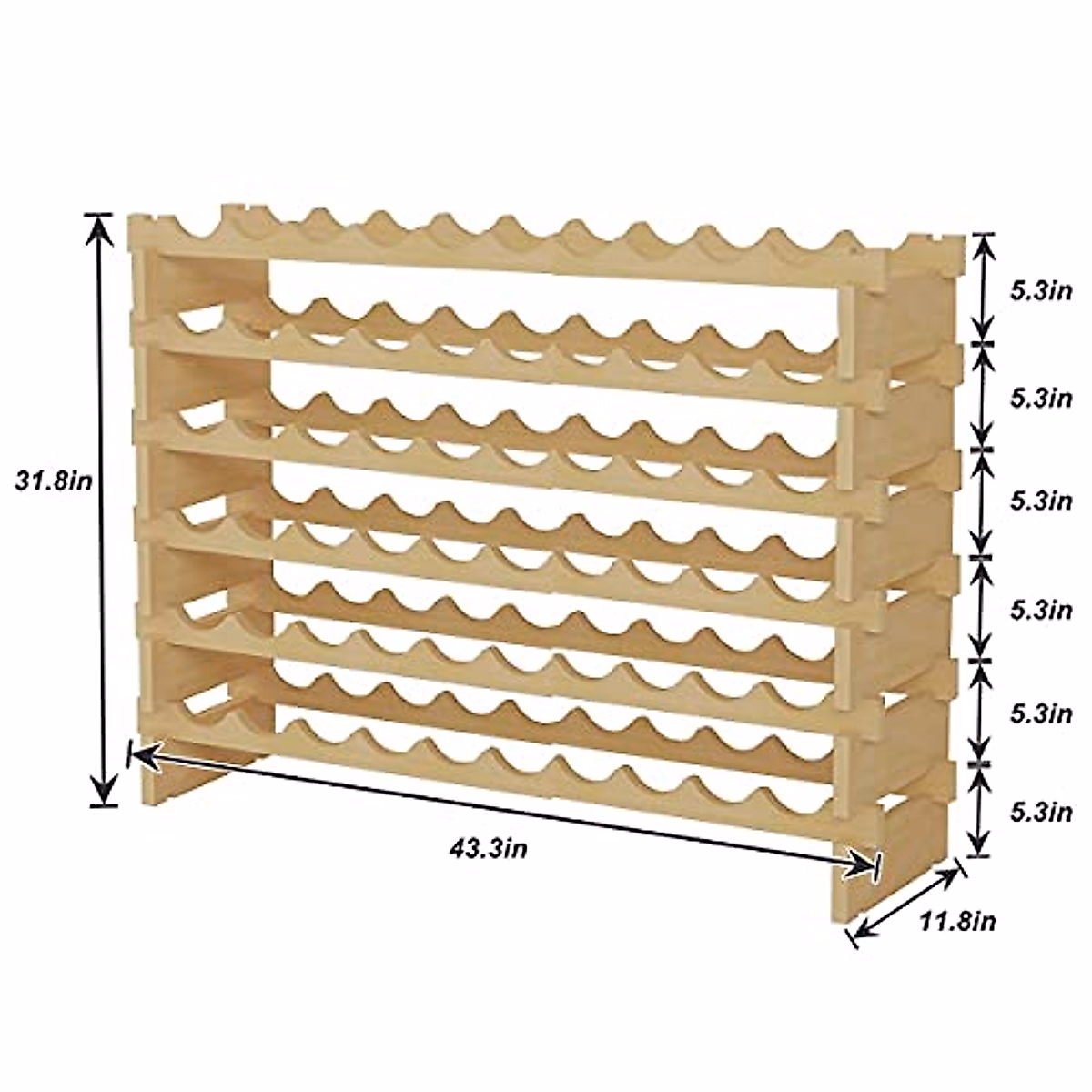 DlandHome 60 Bottle Capacity Stackable Storage Wine Rack 6-Tier Standing Bottles Wood Storage Shelf DUS-BY-WS002