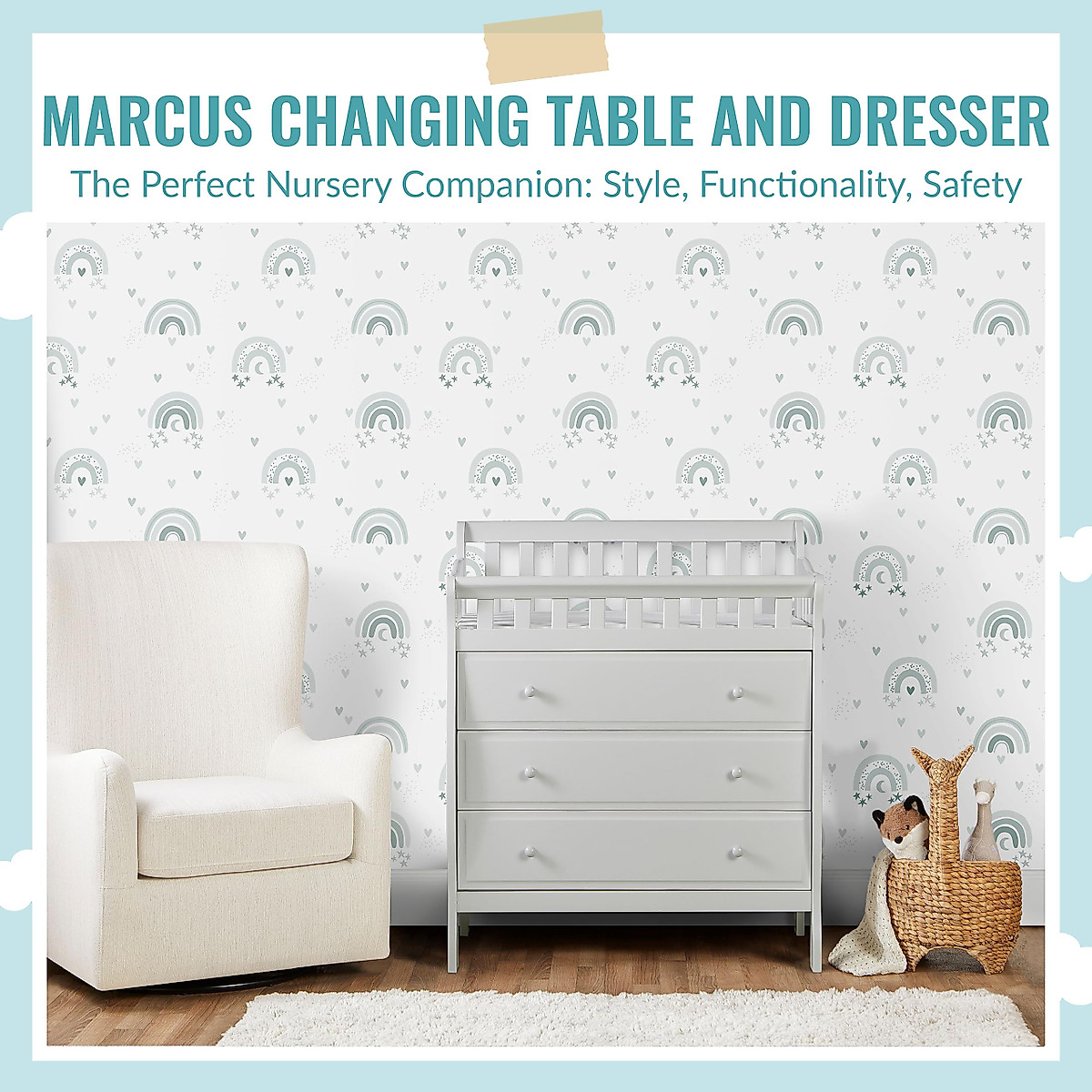 Dream On Me Marcus Changing Table And Dresser In Grey, Features Three Spacious Drawers, Non-Toxic Finishes, Comes With 1" Changing Pad, Made Of Solid Wood