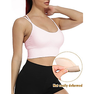SEASUM Low Impact Sport Bras Cross Back Padded Strappy Criss Cross Cropped Bras for Yoga Workout Fitness M