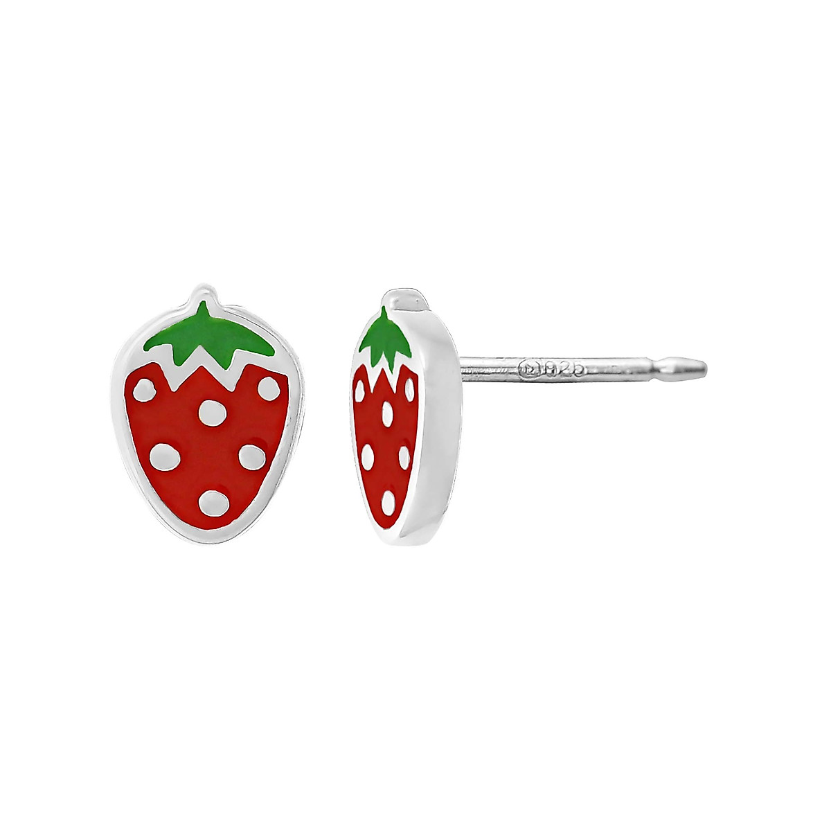 Boma Jewelry Sterling Silver Enamel Red Strawberry Fruit Stud Earrings