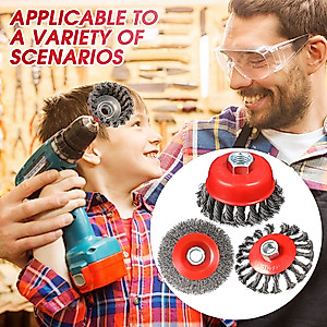 4 Inch Wire Wheel Brush Cup Brush Set, Coarse Crimped Twisted Knotted Cup Brush, 5/8 Inch-11 Threaded Arbor 0.002 Inch Carbon Steel for Angle Grinder, Heavy Cleaning Rust Stripping Abrasive (3)