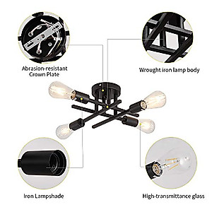 ZGLAOJT Semi Flush Mount 4 Light Ceiling Light Matte Black with E26 Base Modern Chandelier for Farmhouse Kitchen Dining Room Bedroom Study Living Room.