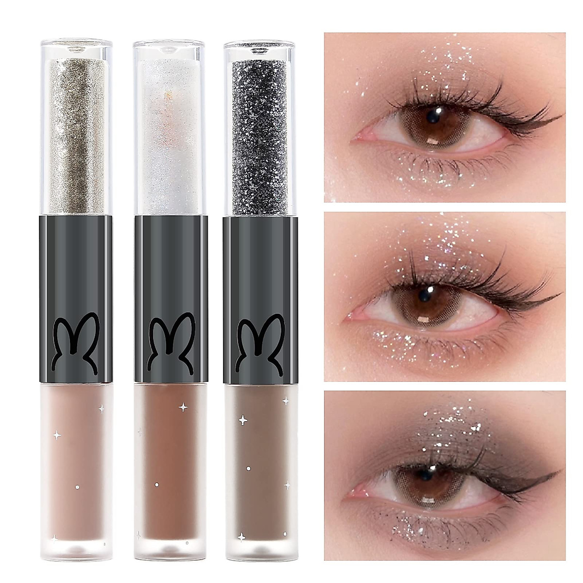 Erinde [6PCS Liquid Glitter Matte Eyeshadow, Liquid Glitter Eyeliner and Matte Cream Eyeshadow 2 in 1, Quick Drying, Easy to Apply, Long Lasting Korean Shimmer Matte Eyeshadow Christmas Eye Makeup