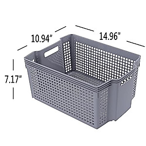 Ponpong 18L Large Plastic Stackable Baskets, Stacking Plastic Storage Basket, Pack of 6