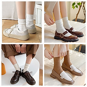 MarJunSep Womens Cute Crew Socks Neutral Cotton Slouchy Loafer Boot Dress Socks Women Girls Granola Essentials 6 Pairs Pack