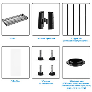pouseayar Black NSF 3 Tier Metal Shelf Wire Shelving Unit, 1050lbs Heavy Duty Adjustable Storage Rack with Shelf Liners for Closet Kitchen Garage Basement Commercial Shelving - 48" H x 48" L x 18" D