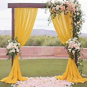 DUOBAO Chiffon Backdrop Curtain Gold Chiffon Fabric Drapes for Wedding Ceremony Sheer Curtains 2 Panels 29''x120'' Photography Backdrops Drape See Through Fabrics