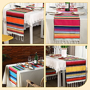 10 Pack 14 x 84 in Mexican Serape Table Runners, 29 Pcs Papel Picado Banner, Fiesta Hanging Banner and Pennant Flag Banner Colorful Bunting Banner for Mexican Theme Party (Rose, Blue, Orange, Yellow)