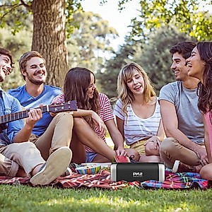 Pyle Wireless Portable Bluetooth Speaker - 200 Watt Power Rugged Compact Audio Stereo System - Rechargeable Battery, 3.5mm AUX Input Jack, FM Radio, MP3, Micro SD and USB Reader - PBMSQG12,BLACK