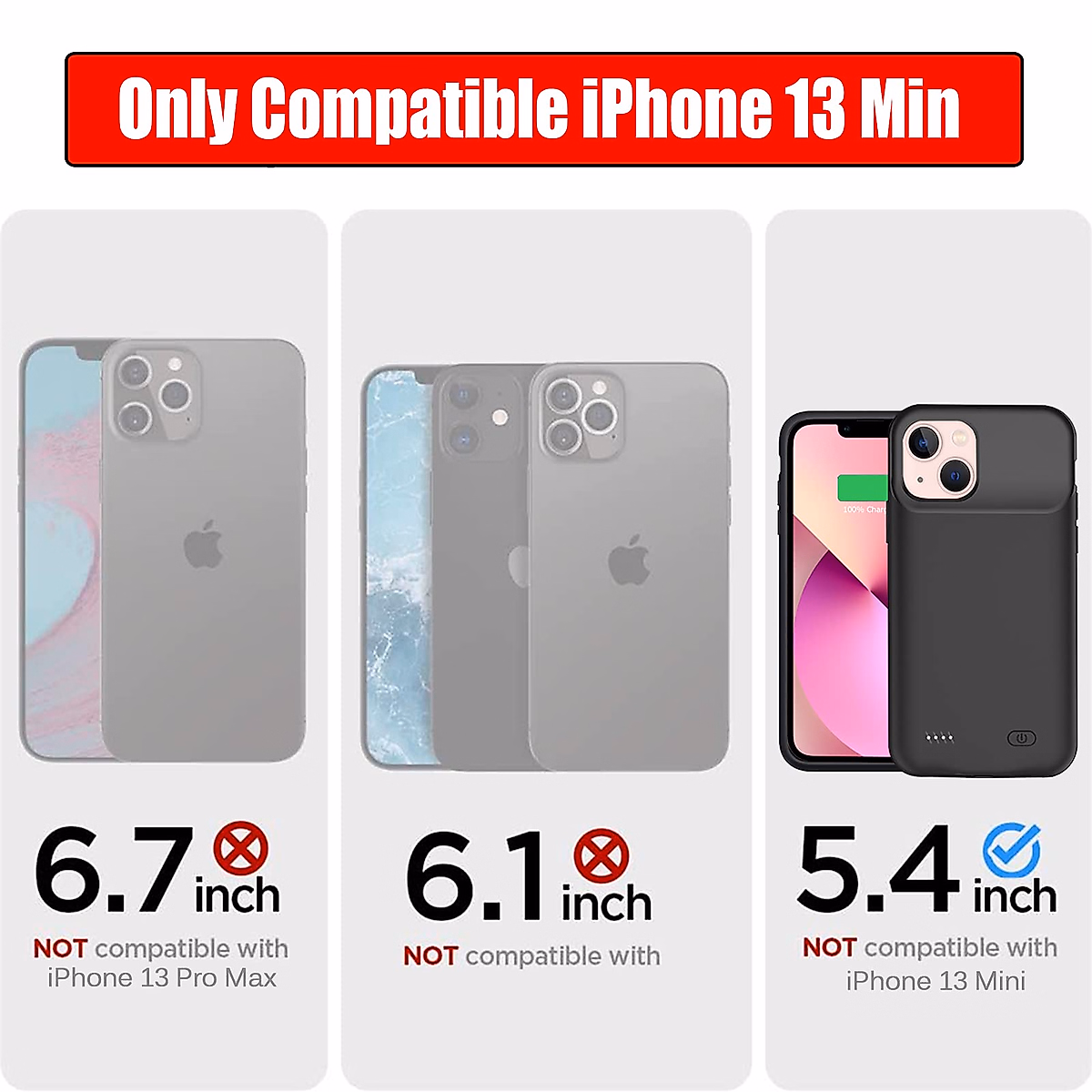 Battery Case for iPhone 13 Mini, Full Encircle 6000mAh Ultra-Slim Rechargeable Portable Charging Cover Extended Battery Pack Compatible with iPhone 13 Mini (5.4 inch) Charger Case with Carplay-Black