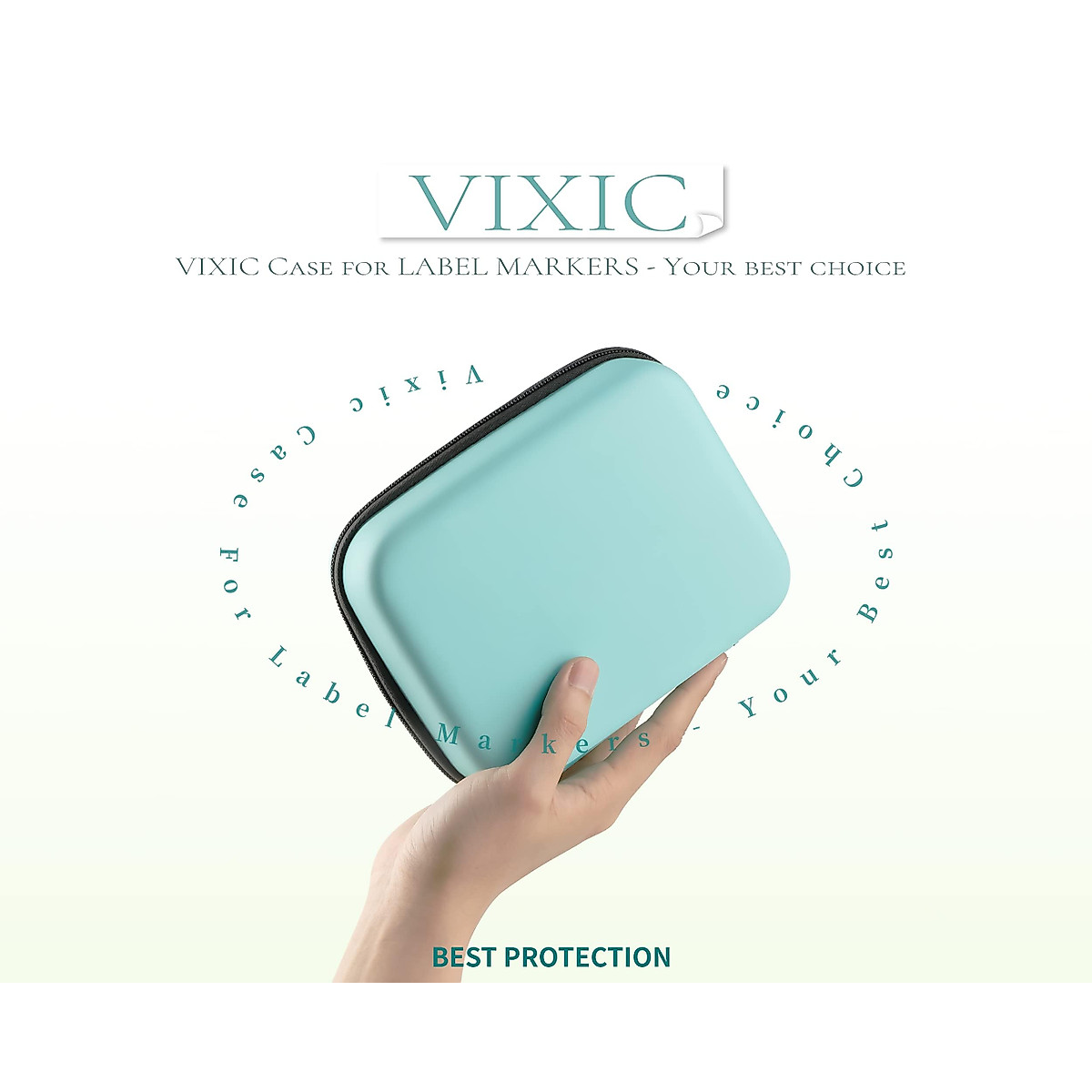 Vixic Hard Case Compatible Label Maker D1600/P3200 - Green Box with Holder for Printer & Labeling Tapes Refills and Mesh Pocket for Accessories