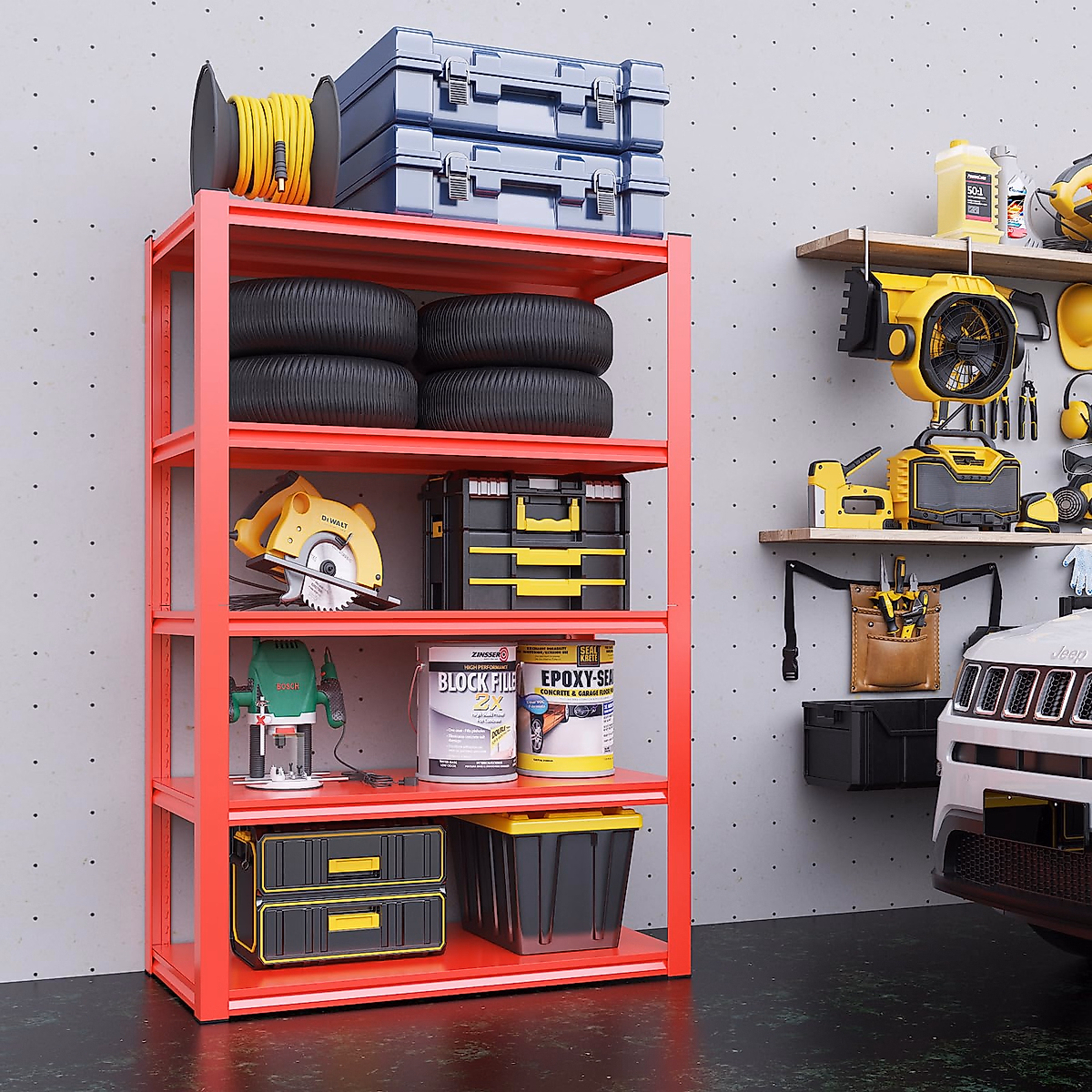 Homdox 72”H Garage Shelving, 1650LBS Heavy Duty Storage Shelves, 5 Tier Adjustable Metal Shelves for Storage, Industrial Shelving Commercial Utility Shelf, 36" W x 16" D x 72" H, Red