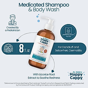 Happy Cappy Dr. Eddie’s Medicated Shampoo for Children, Treats Dandruff & Seborrheic Dermatitis, No Fragrance, Stops Flakes and Redness on Sensitive Scalps and Skin, Cradle Cap Brush Not Needed, 8 oz
