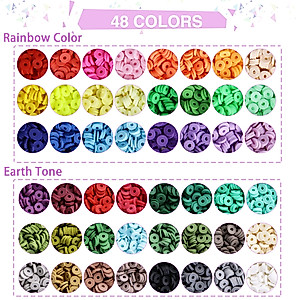 Greentime 8640PCS Clay Beads for Bracelet Making, 48 Colors Flat Round PolymerBeads Spacer Heishi Beads with 312pcs Letter Beads and 535pcs Pendant Charms Kits for Jewelry Marking DIY Crafts