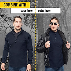 M-Tac Quarter Zip Pullover Men - Fleece Lined Thermal Shirt for Men - Lightweight Dark Navy Blue Tactical Long Sleeve Shirt Top Delta (XL)